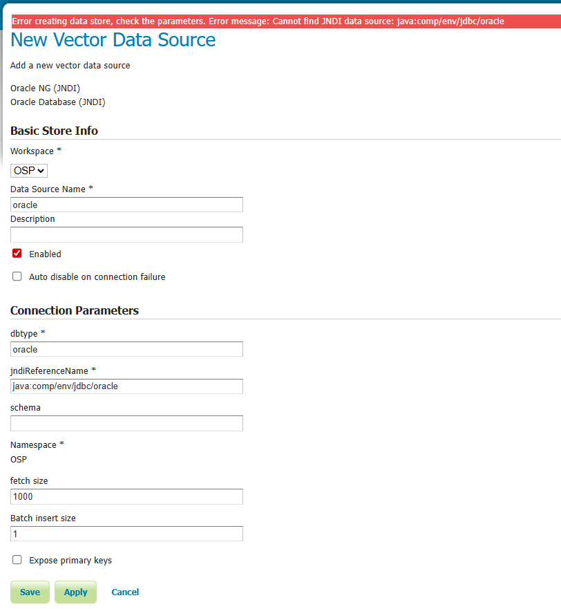 Geoserver 2272 Cannot Find Jndi Data Source Javacompenvjdbcoracle Geoserver User